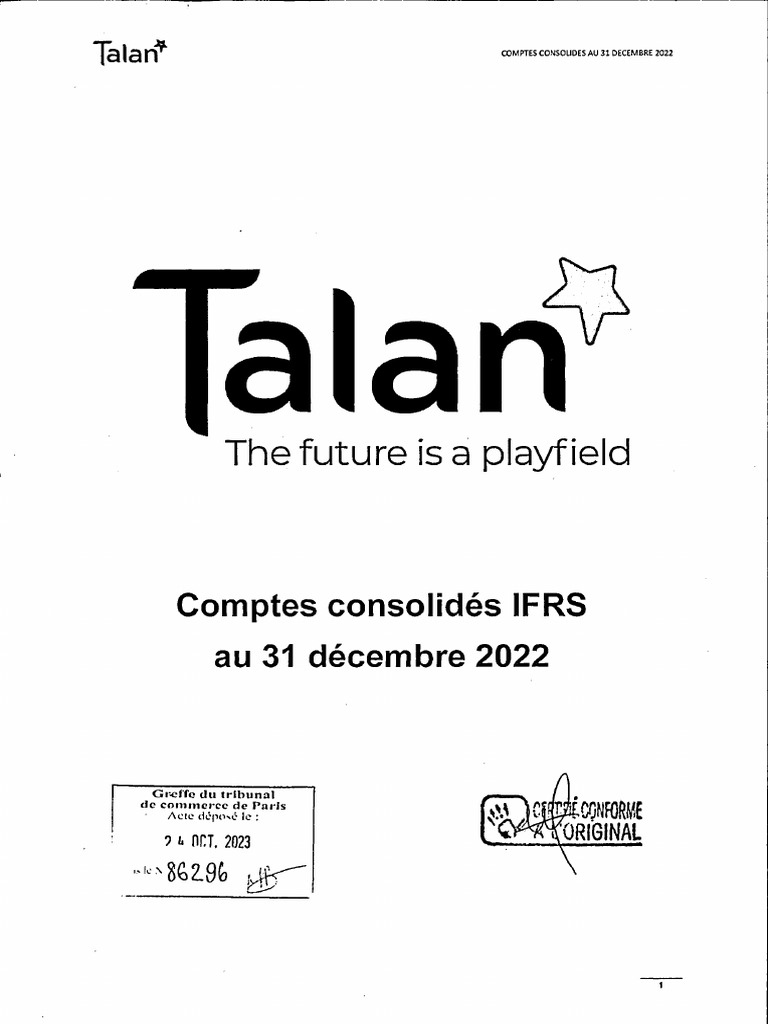 Copie Intégrale Des Comptes Annuels Au 2022-12-31 - Talan Holding | PDF