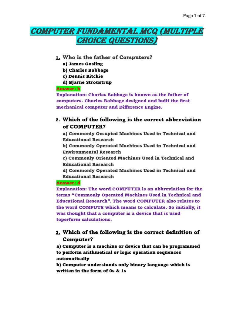 Computer Fundamentals (MCQ) 1 COC | PDF | Bit | Ebcdic