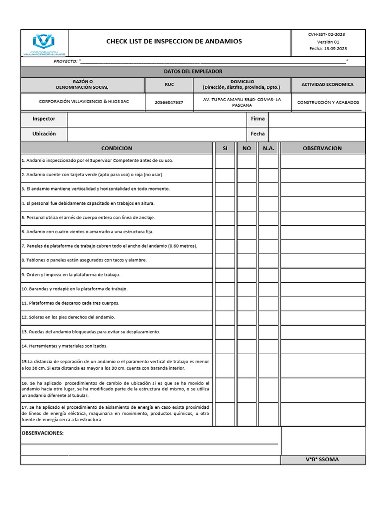 Check List de Andamios V.01 | PDF | Andamio
