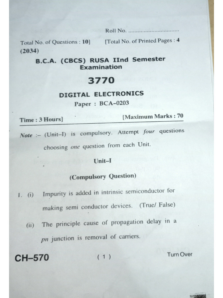 Digital Electronics Question Paper 2024 | PDF