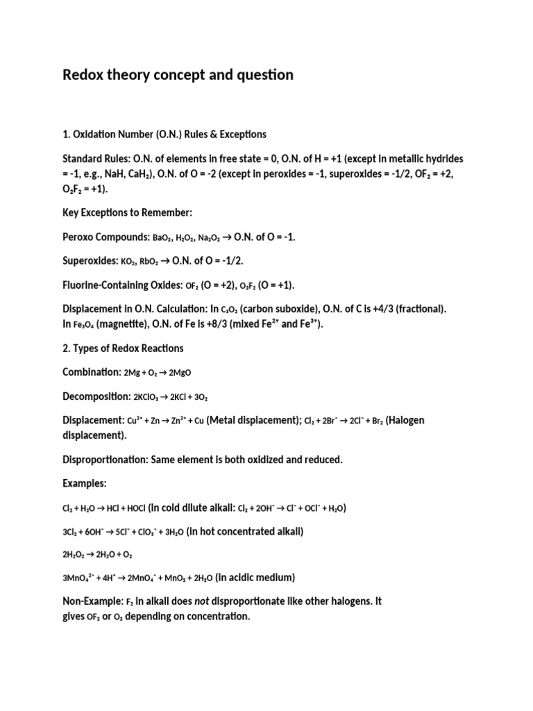 Redox Theory Concept and Question | PDF | Redox | Hydrogen Peroxide