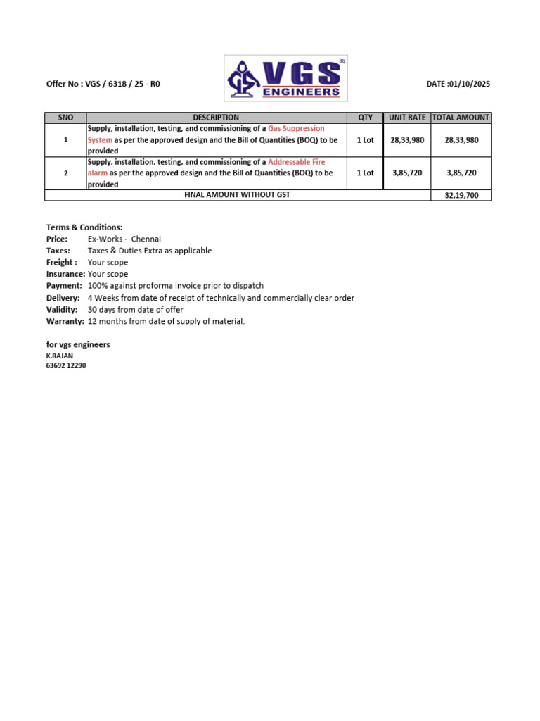 Gas Suppression & Fire Alarm Offer | PDF