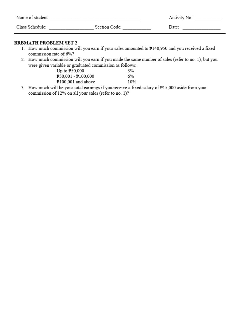 BRBMATH Commission Problem Set | PDF