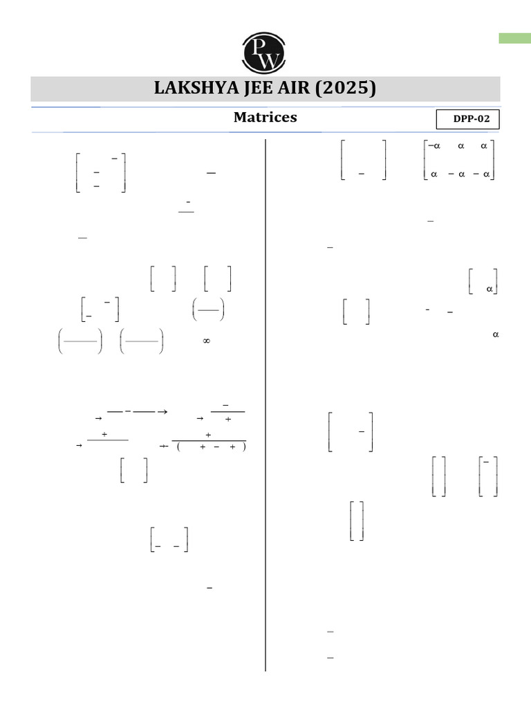 ( (AIR) Maths) Matrices DPP 02 (Of Lec 05) Lakshya JEE AIR | PDF ...