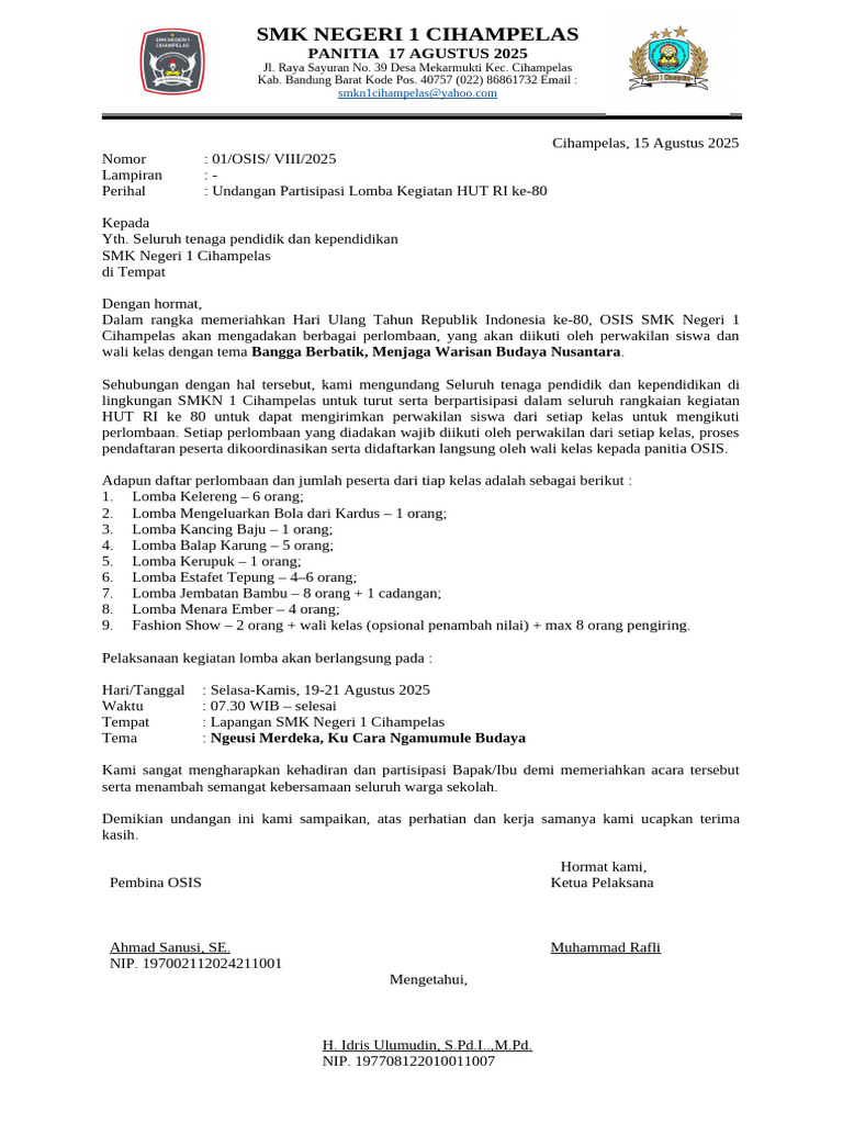 Surat Undangan 17 Agustusan Ke 80 | PDF