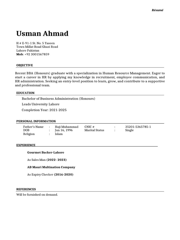 Usman Ahmad CV | PDF