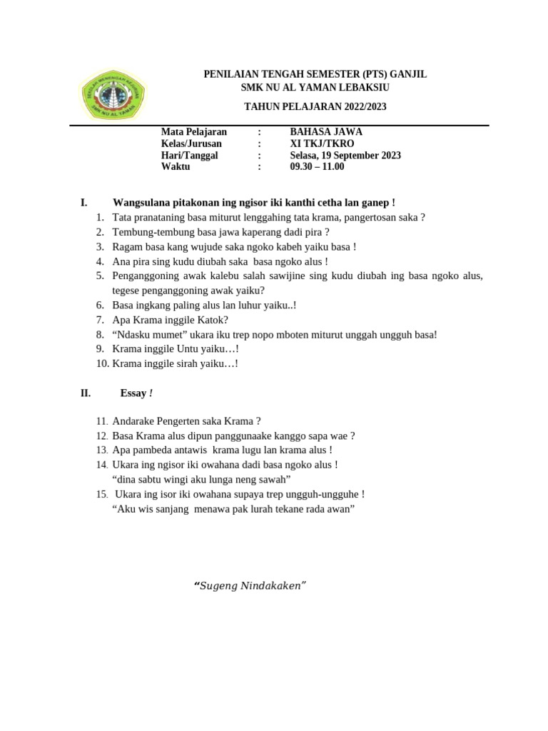 Soal Bahasa Jawa Kelas XI | PDF