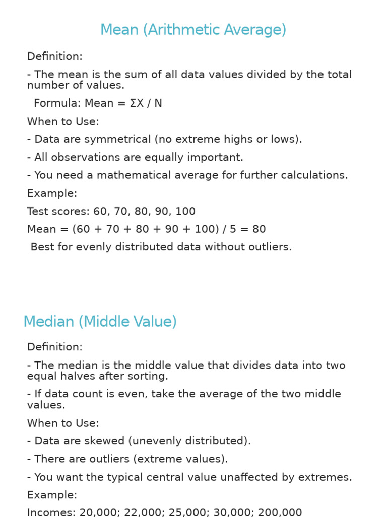 Mean Median Mode Comparison | PDF