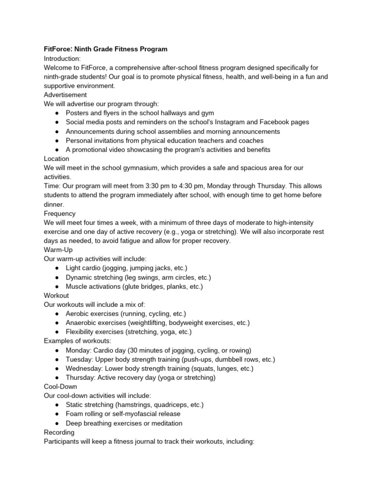 Ninth Grade Fitness Program | PDF | Strength Training | Aerobic Exercise