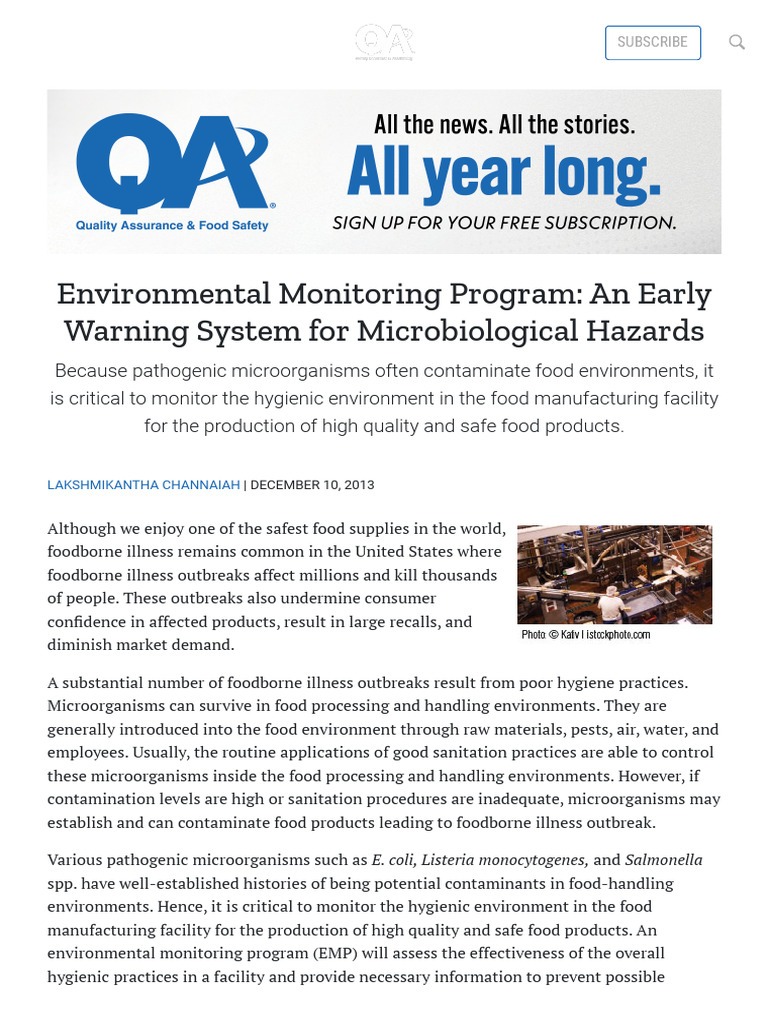 Environmental Monitoring Plan | PDF | Foodborne Illness | Sanitation
