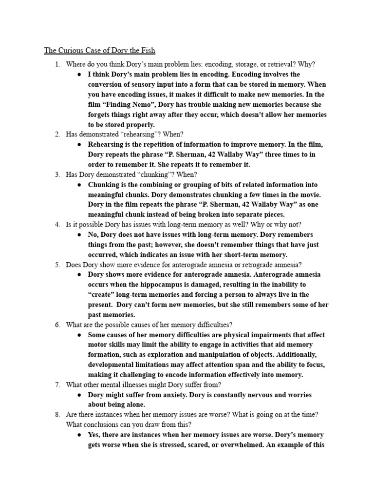 The Curious Case of Dory The Fish | PDF | Memory | Long Term Memory