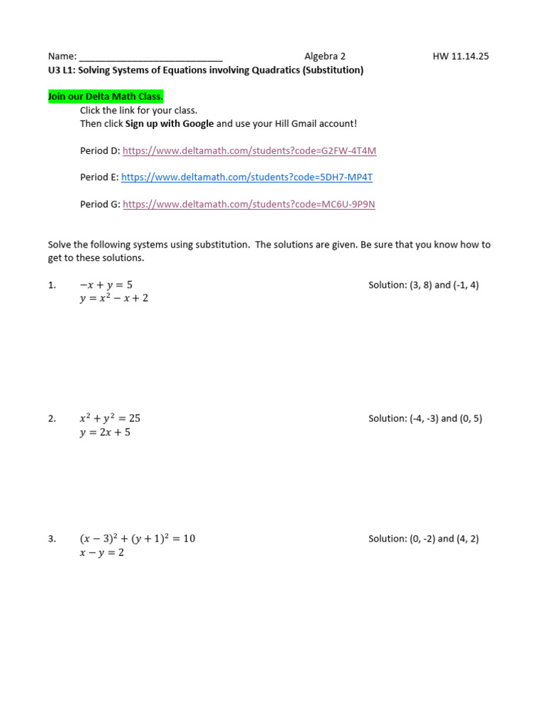 Solving Quadratic Systems in Algebra 2 | PDF