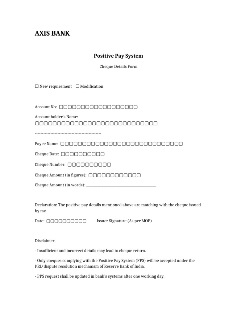 AxisBank PositivePay Format | PDF