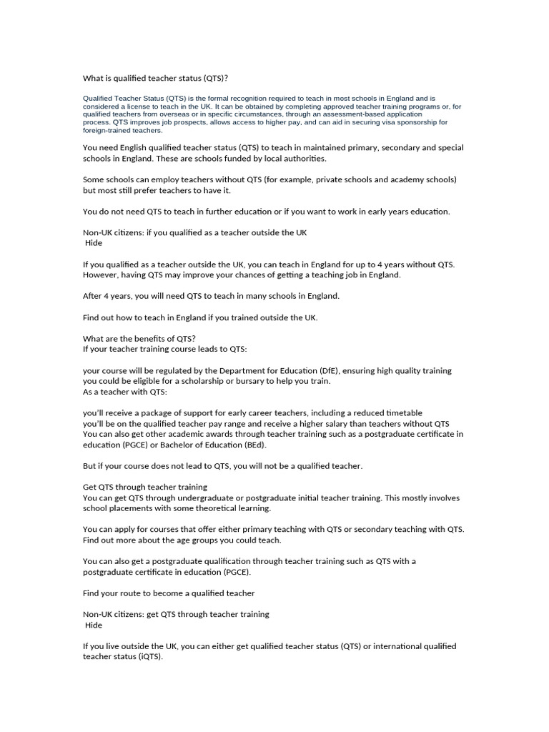 QTS | PDF | Teachers | Qualifications