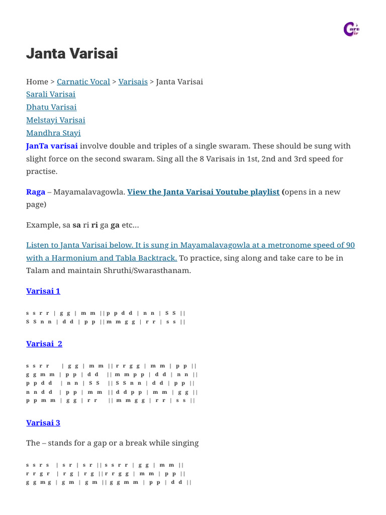 Janta Varisai Practice Guide | PDF | Musicology | Classical And Art ...