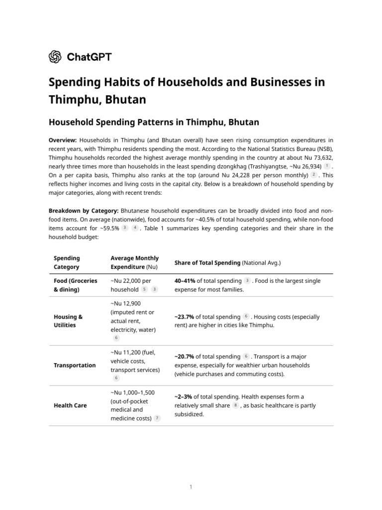 Spending Habits of Households and Businesses in Thimphu, Bhutan | PDF ...