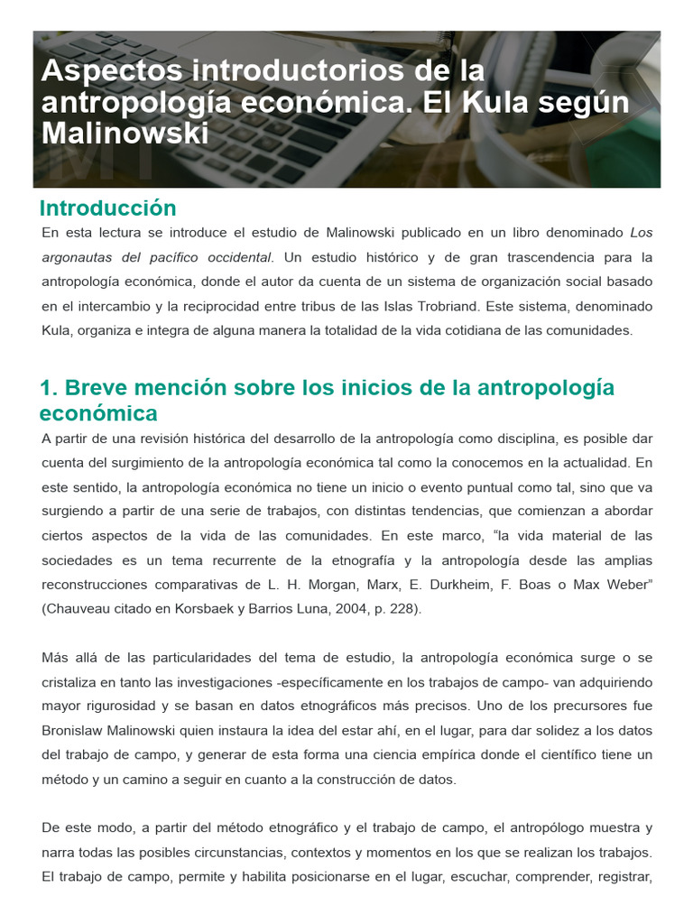 Aspectos introductorios de la antropología económica. El Kula según ...