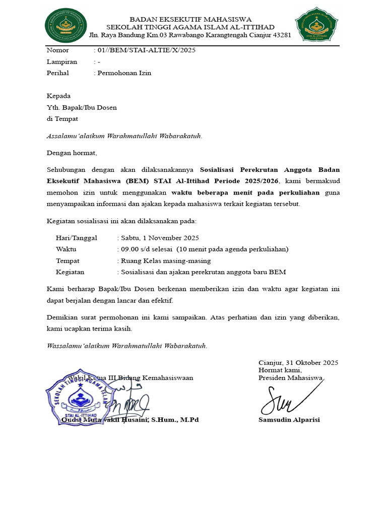 Surat Permohonan Izin Sosialisasi | PDF