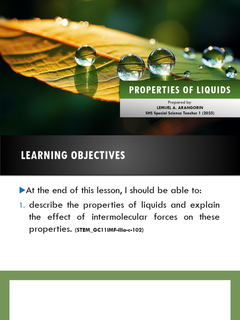 CHEM 2 Q3 Lesson 2 Properties of Liquids | PDF | Liquids | Pressure