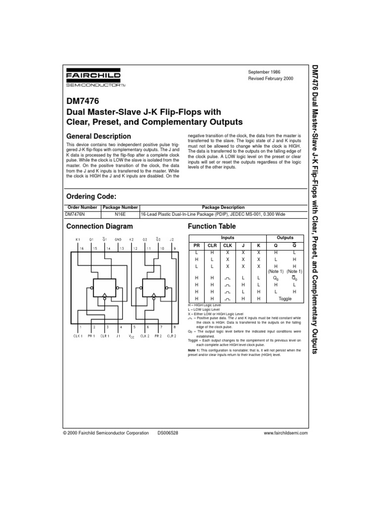 7476 | PDF | Digital Electronics | Electrical Engineering
