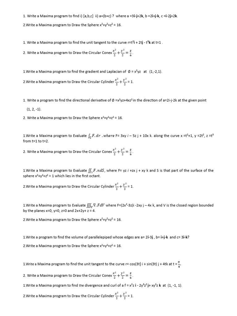 M-2 Lab Exam Question Paper | PDF | Sphere | Geometry