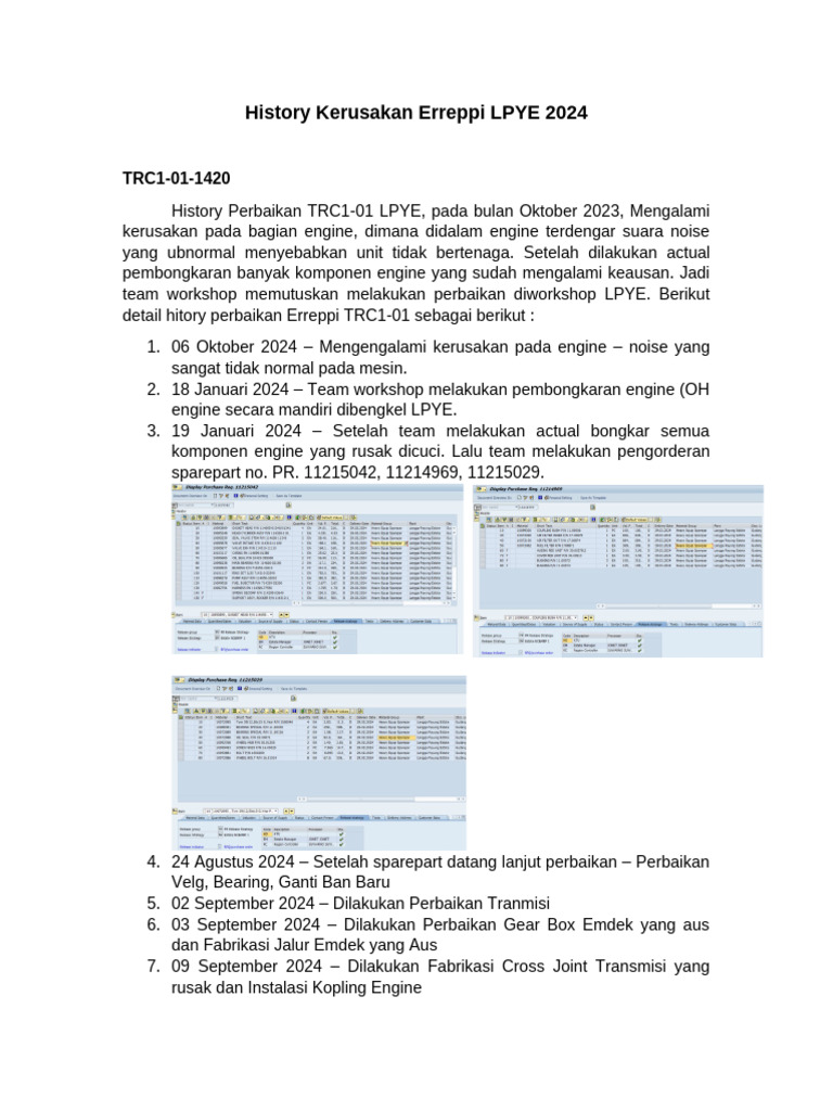 History Kerusakan Erreppi LPYE 2024 | PDF