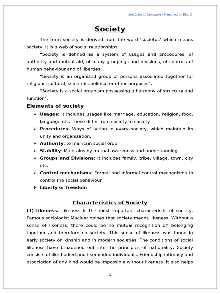 Unit 2 Part 1 Social Structure | PDF | Institution | Society