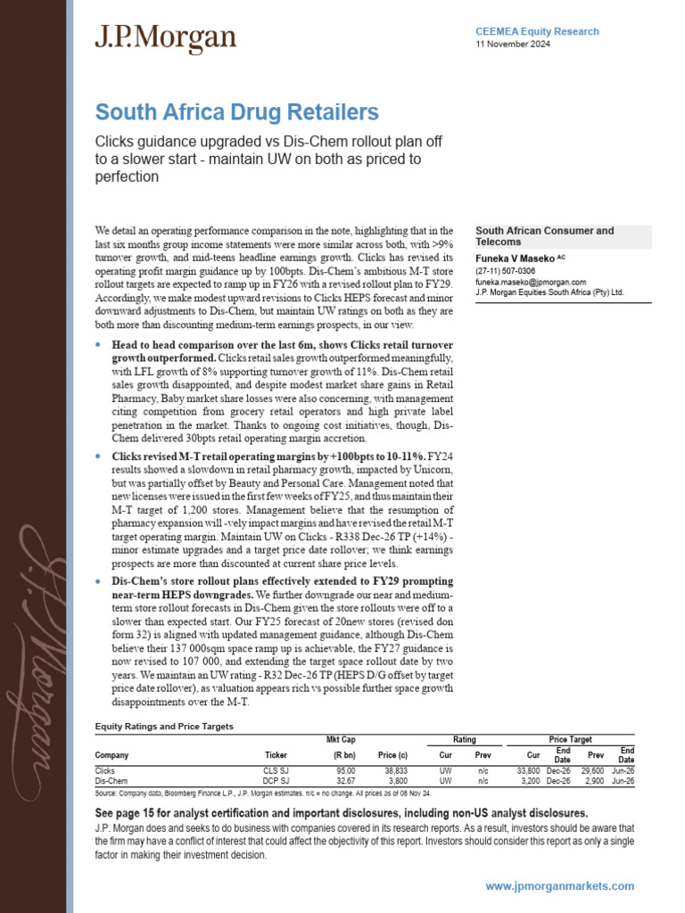 JP Morgan DCP@SJ South Africa Drug Retailers Clicks Guidance Upgraded ...
