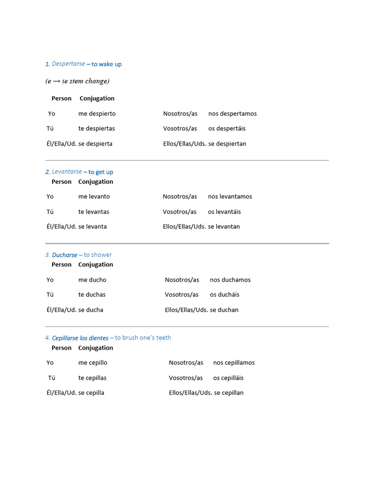 Reflexivos Verbos - Mi Rutina Diaria | PDF