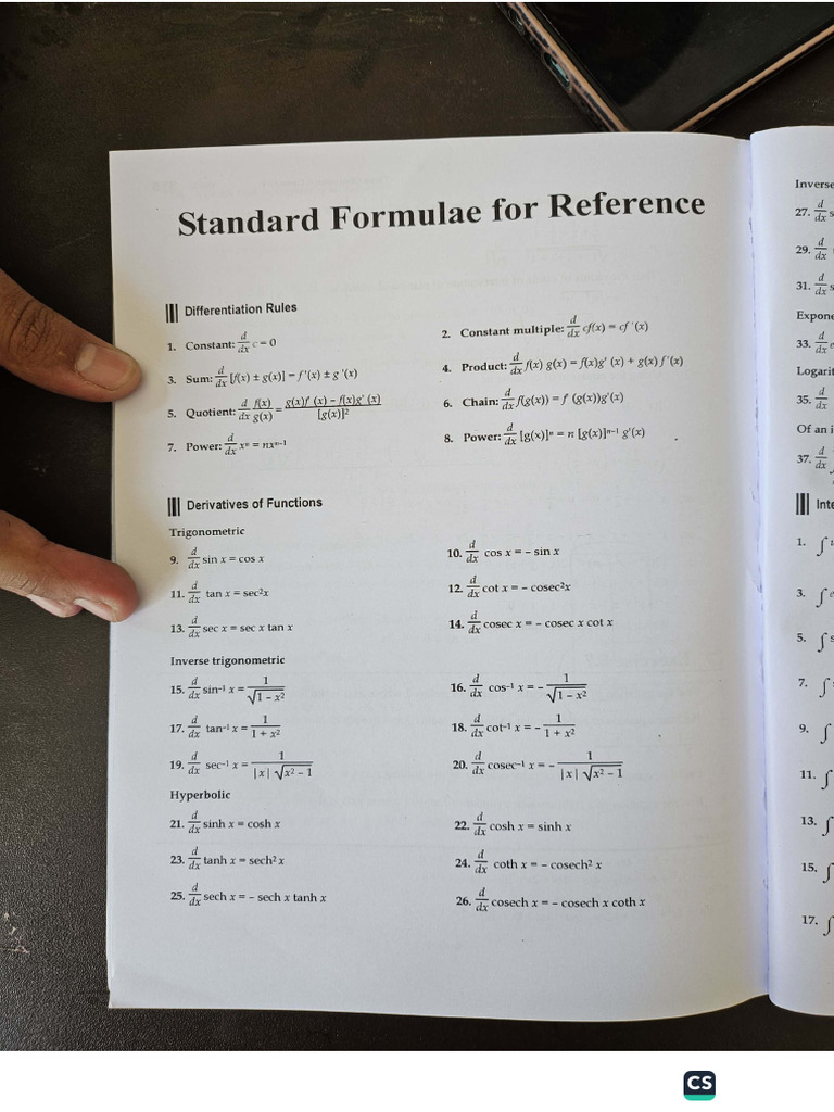Formula Sheet Maths 1 | PDF