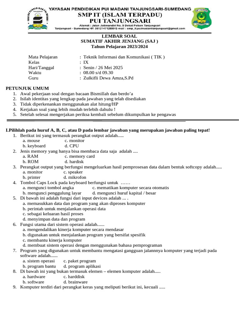 Soal Saj Tik 2025 | PDF