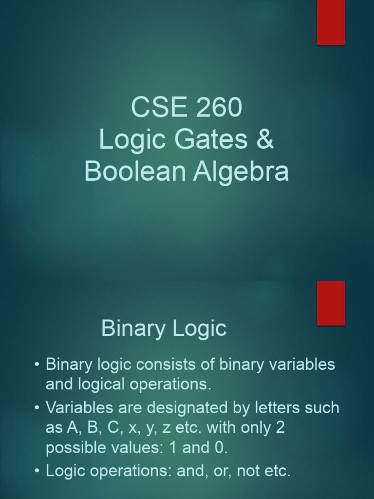 Lecture 3 [Boolean Algebra and Logic gates].pptx | PDF | Logic Gate ...