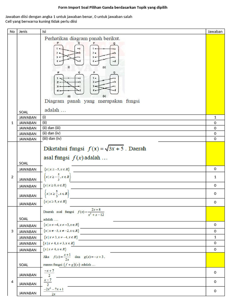 form-soal-ganda CBT Matematika Kelas 11 Sem 1 | PDF