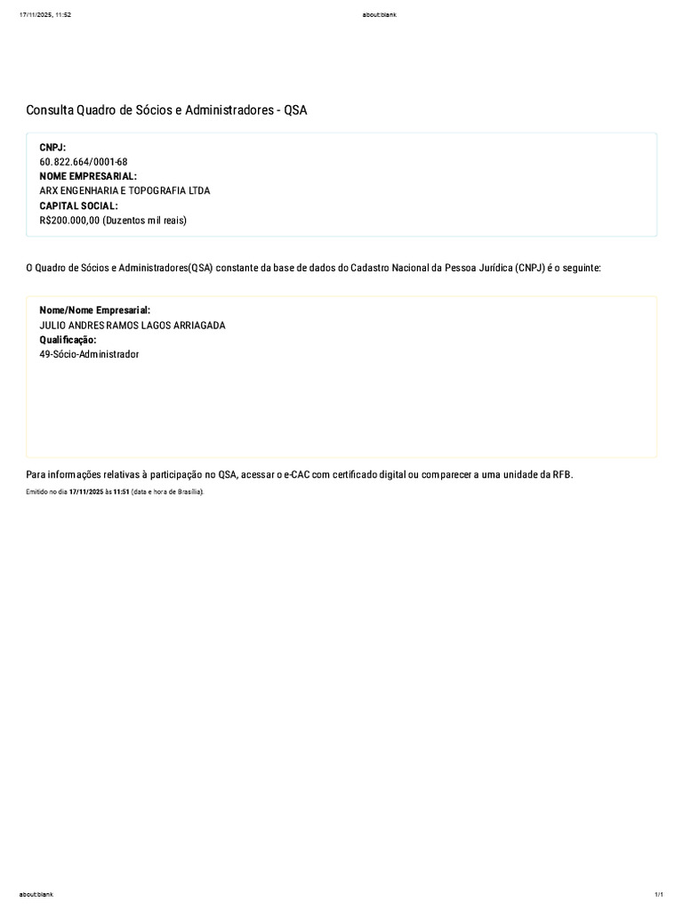 Consulta Quadro de SÃ³cios e Administradores - QSA - ARX | PDF