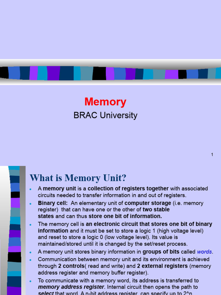 Lecture 11 [Memory].pptx | PDF | Bit | Random Access Memory
