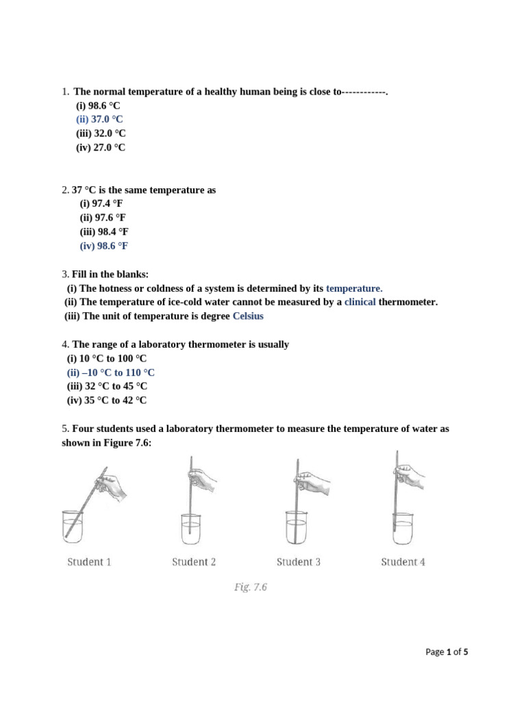 Temperature and Its Measurement TBQ | PDF | Celsius | Thermometer