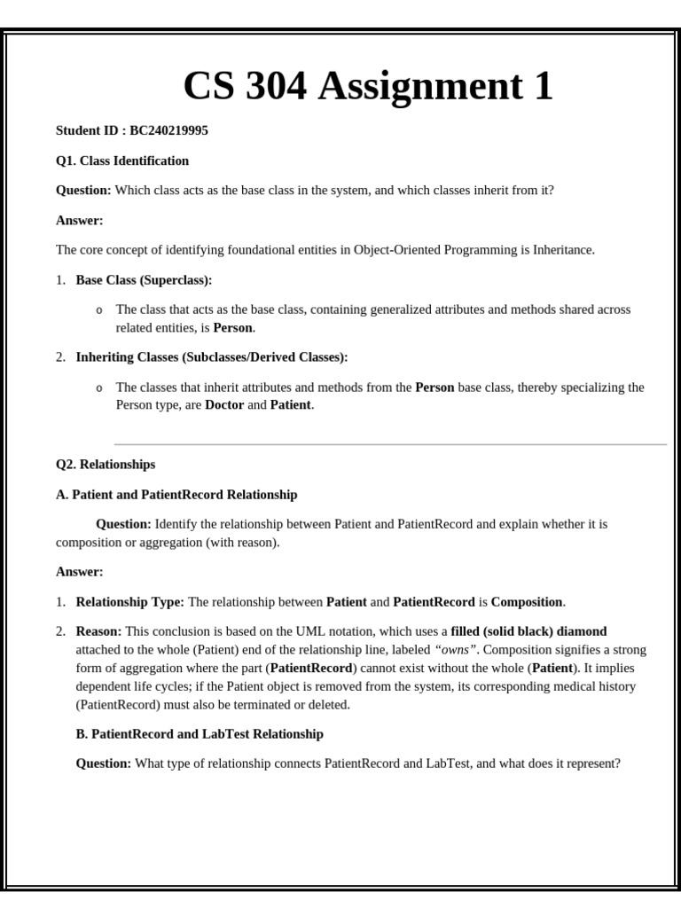 CS 304 Assignment 1 | PDF | Inheritance (Object Oriented Programming) | Class (Computer Programming)