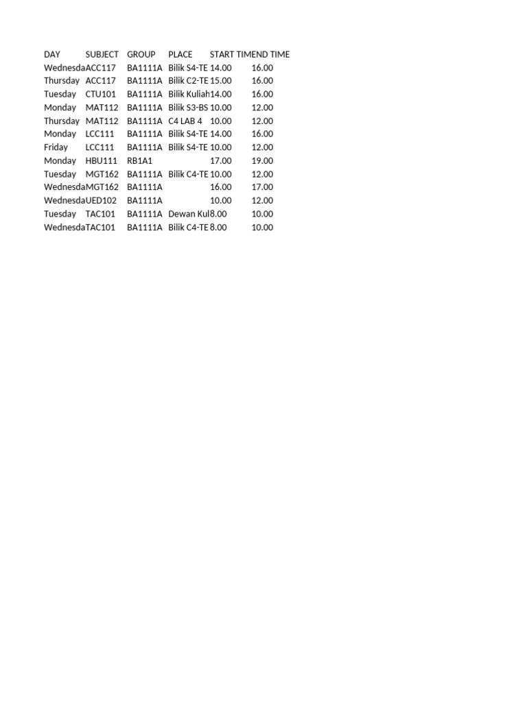 UiTM Timetable 1742889601385 | PDF