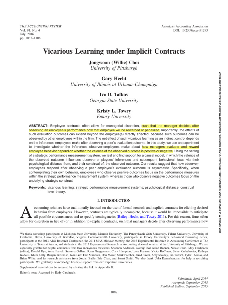 Choi +íú - 2015 - Vicarious Learning Under Implicit Contracts | PDF ...