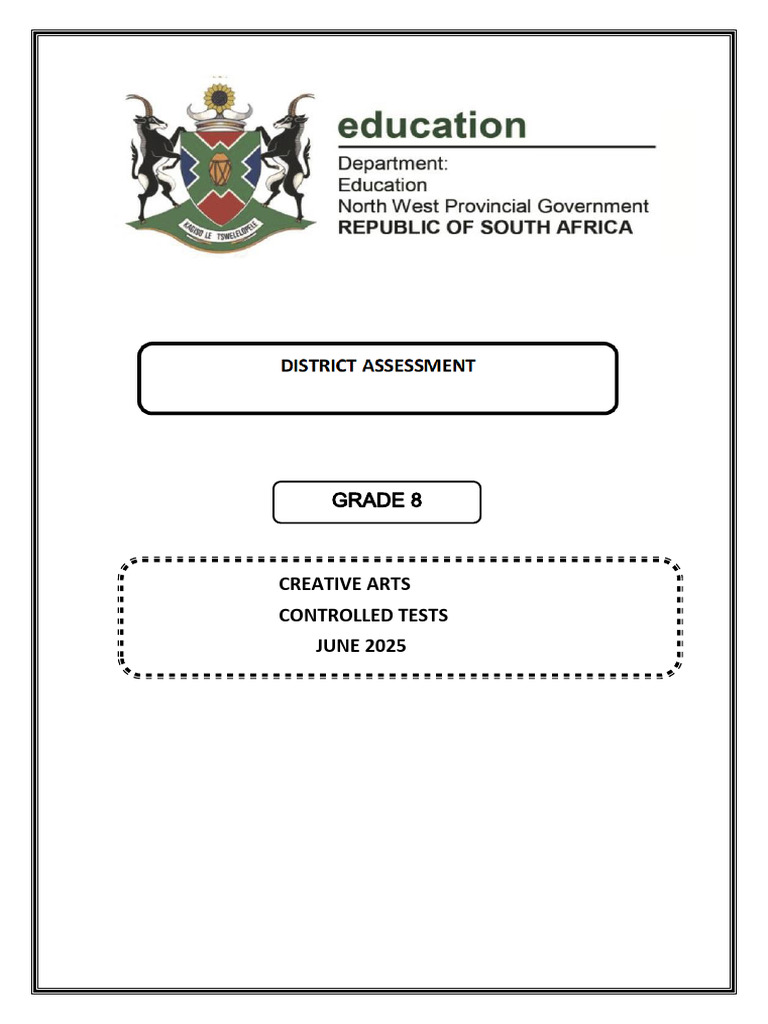 District Creative Arts Mid Year Test Grade 8 2025-1 | PDF | Clef | Poetry