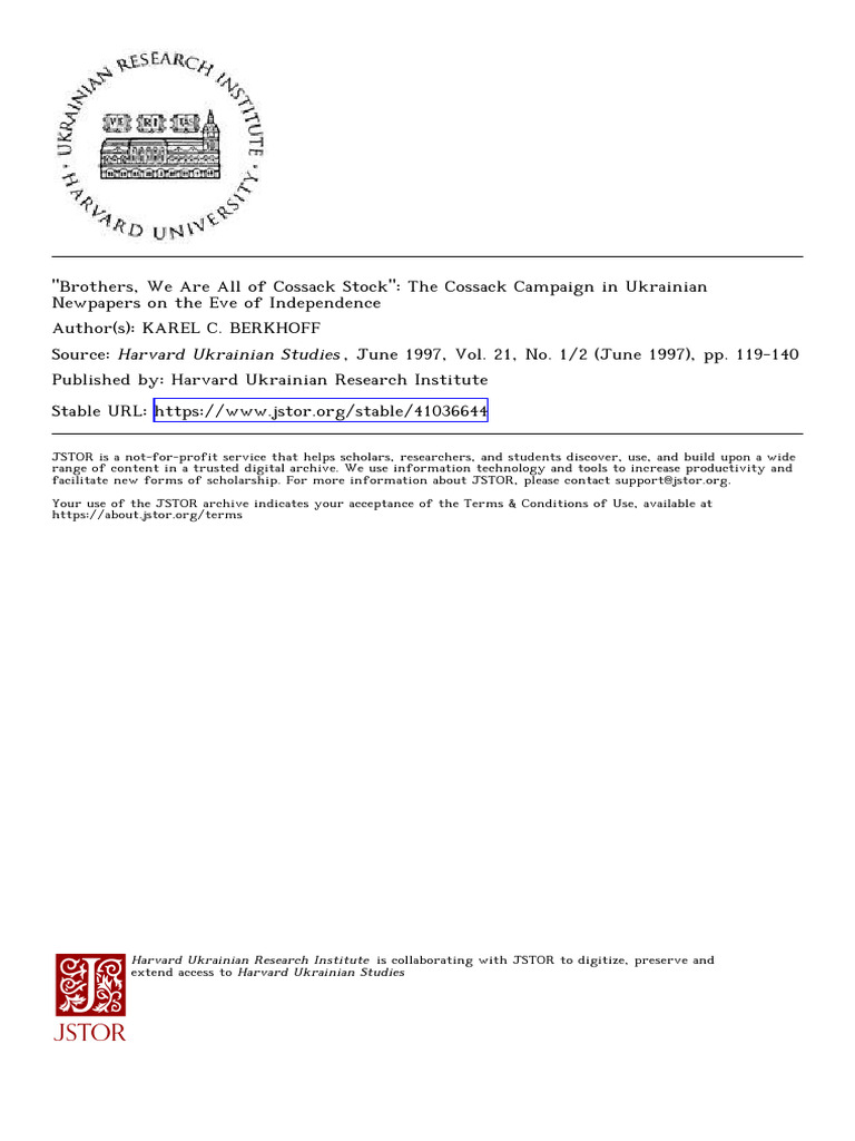 BERKHOFF BrothersCossackStock 1997 | PDF | Ukraine