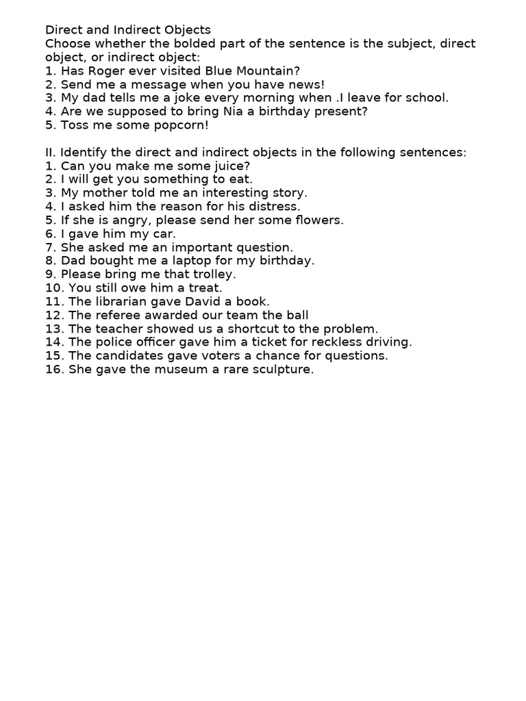 Understanding Direct and Indirect Objects | PDF