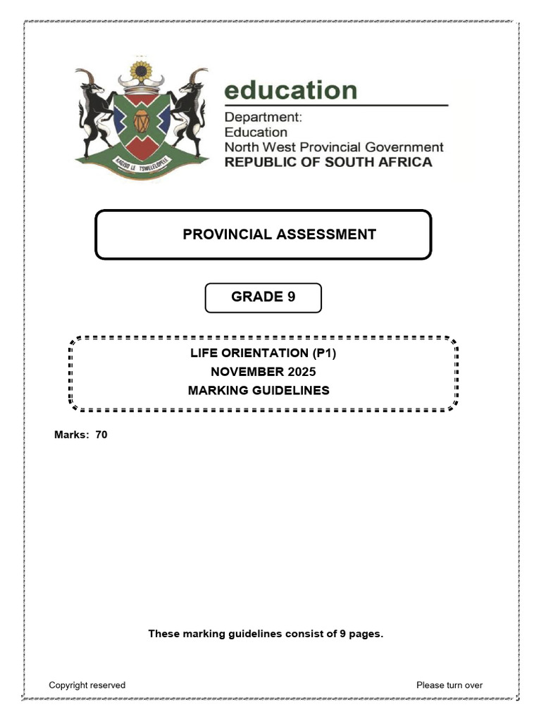 Grade 9 Life Orientation Marking Guide | PDF | Psychological Trauma ...