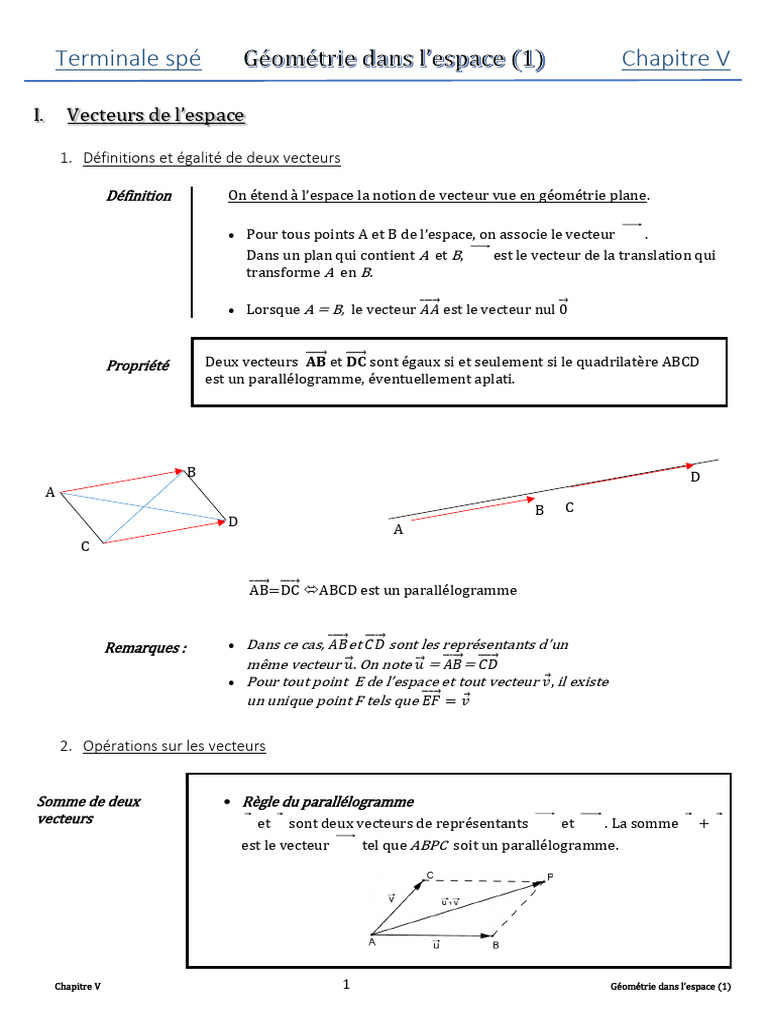 Vecteurs et géométrie dans l'espace | PDF | Géométrie euclidienne ...