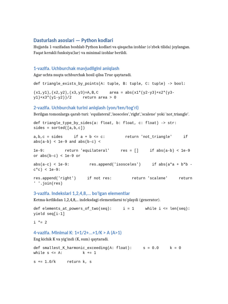 Dasturlash Asoslari Python Kodlari Uz | PDF | Euclidean Plane Geometry ...