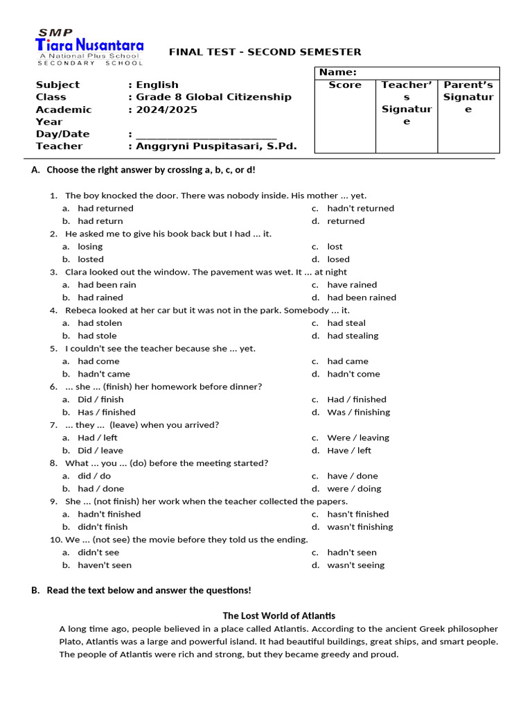 Final Test English | PDF | Atlantis