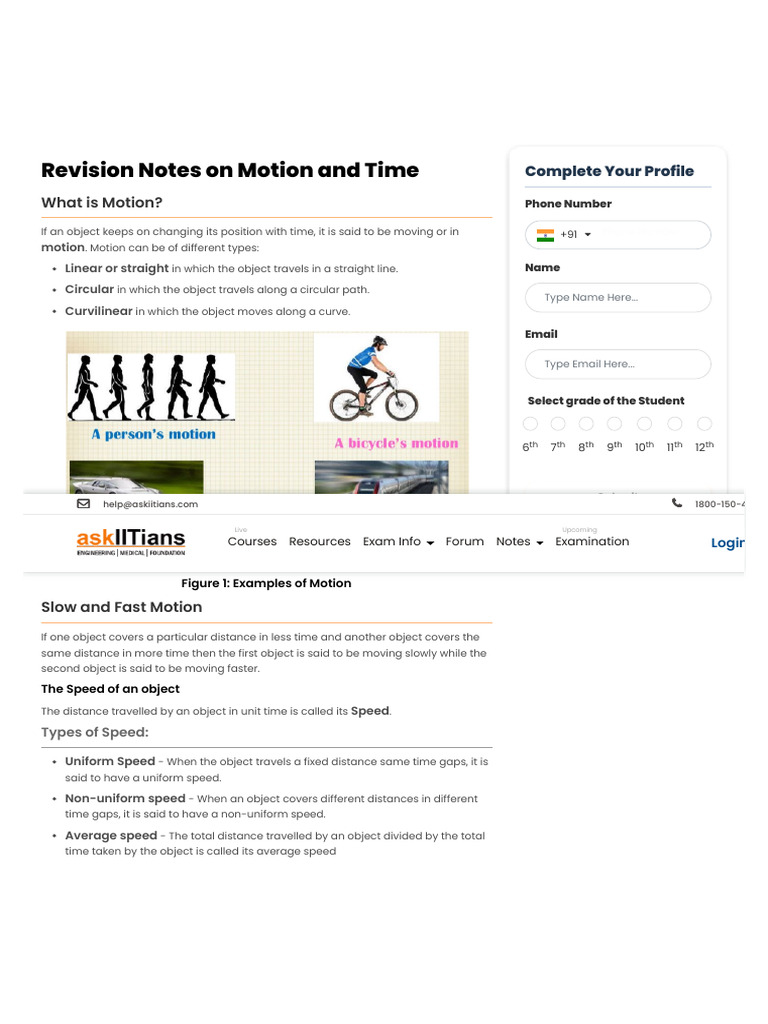 Revision Notes For Science Chapter 13 - Motion and Time (Class 7th ...