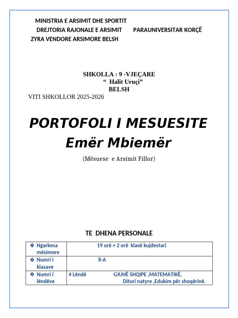Plani Individual I Mesuesit | PDF