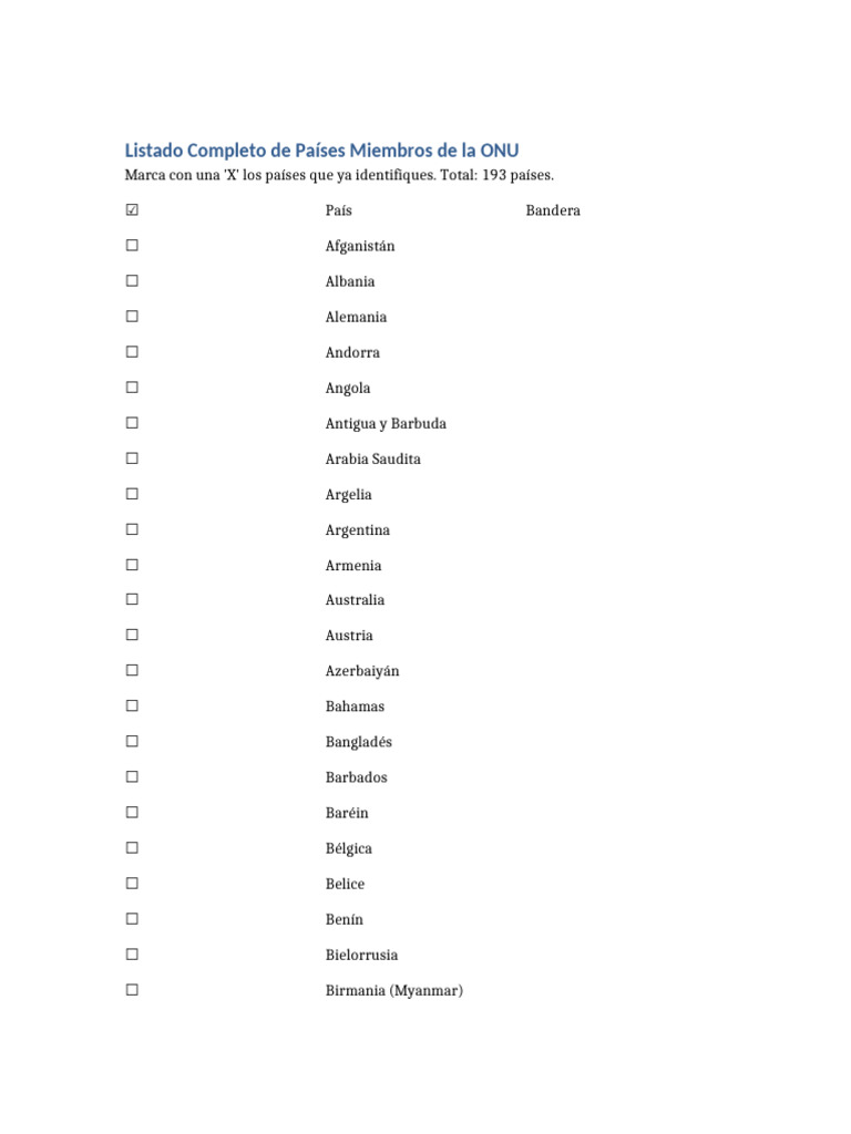 Lista de Países Miembros de la ONU | PDF