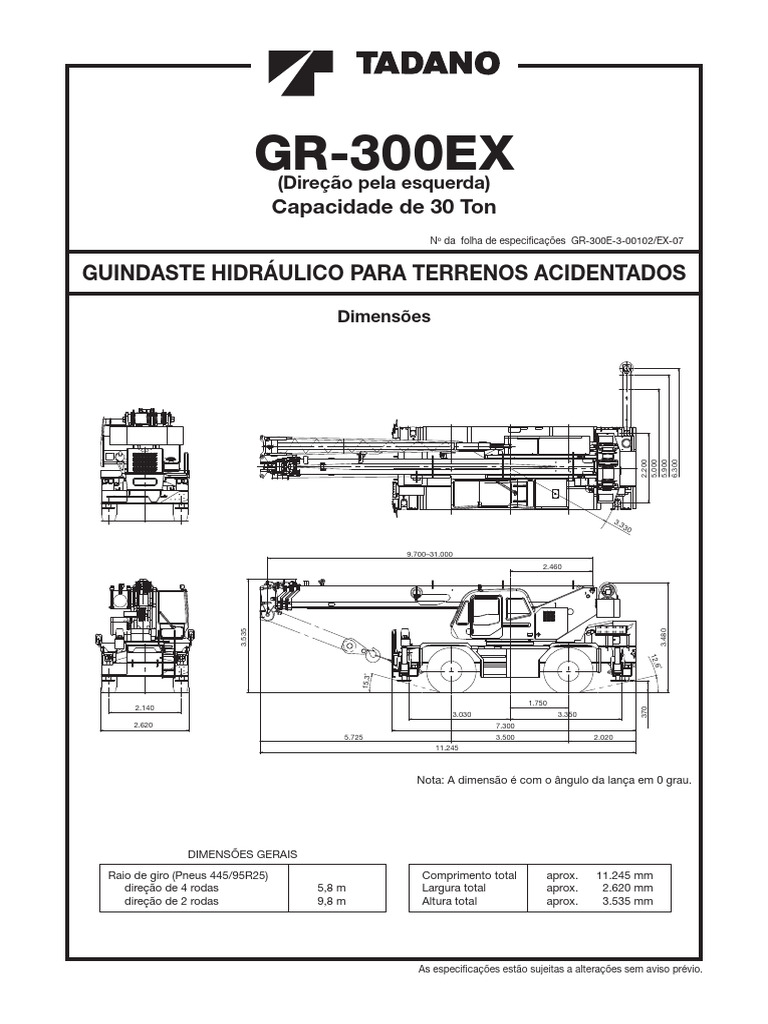 Tadano - gr_300ex3_datasheet_metric_panam_ptb (2) | PDF | Motores | Eixo